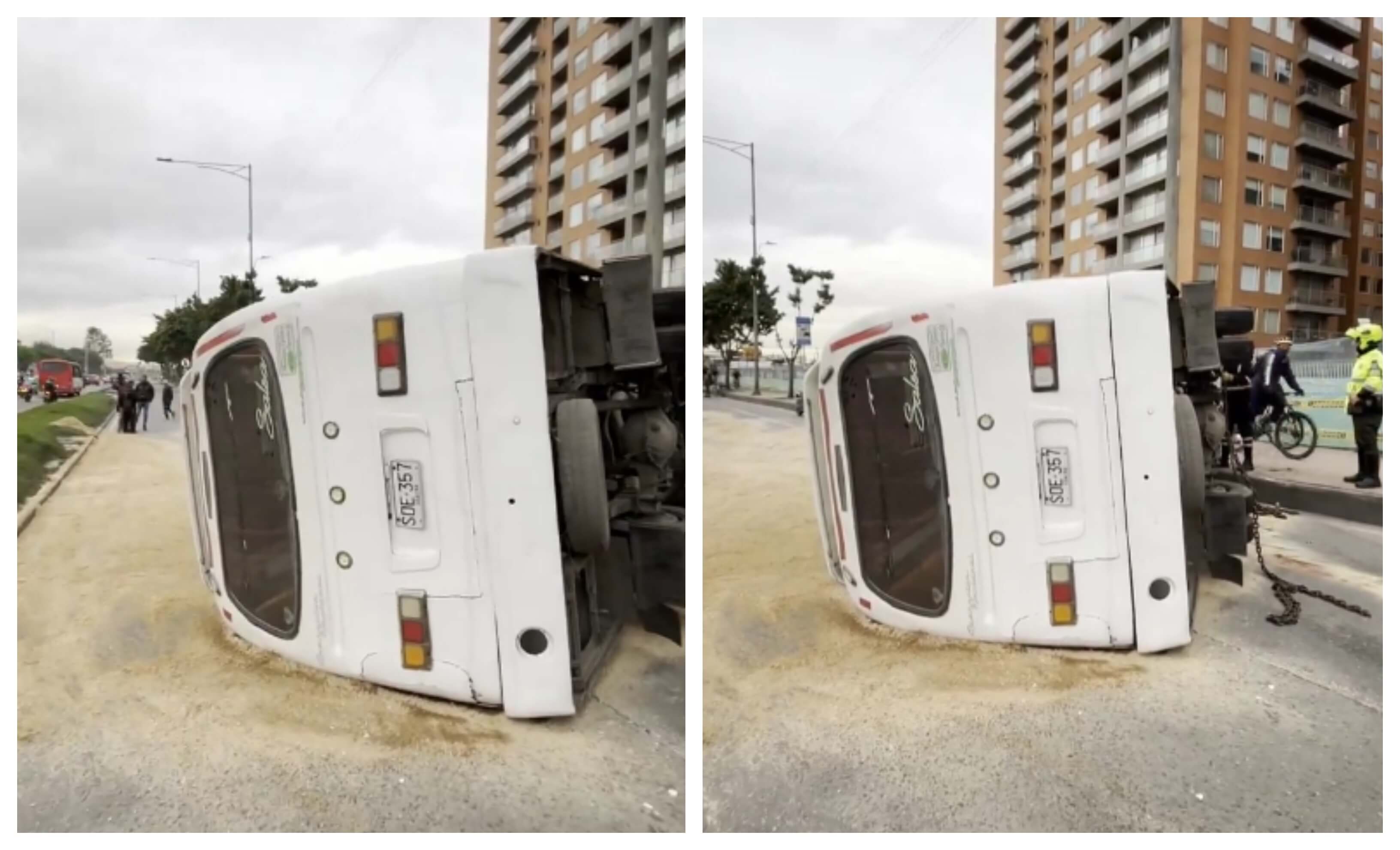 Volcamiento de buseta en la avenida Boyacá genera caos vehicular en Bogotá