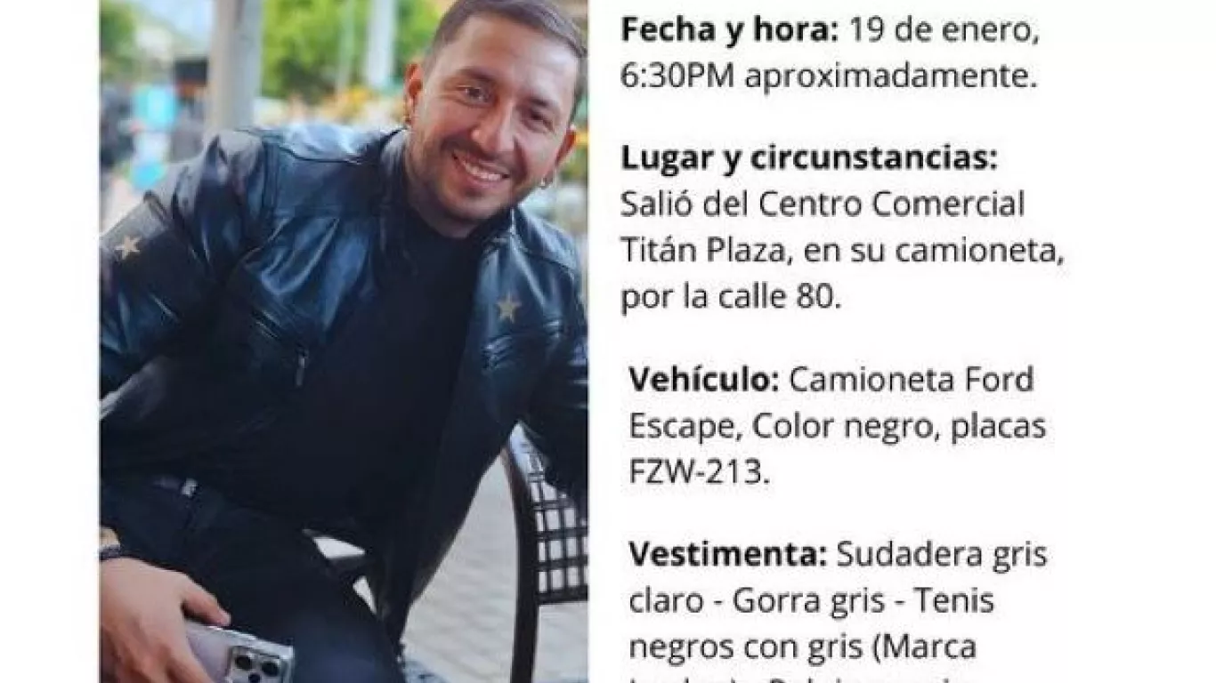 Desaparece Uriel Andrés Barreto Díaz tras salir de Titán Plaza en Bogotá
